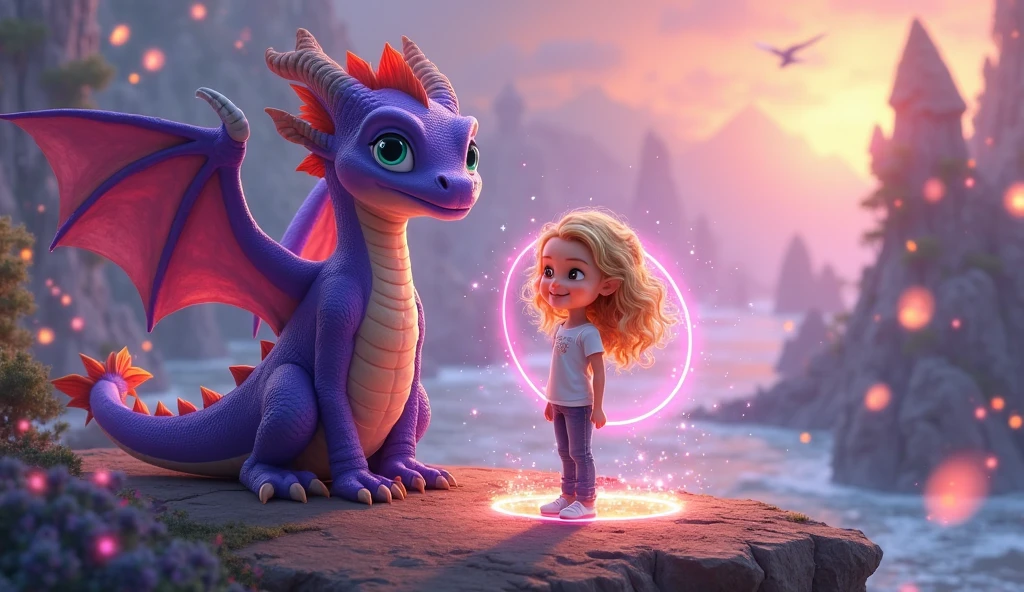 1 friendly, purple dragon with 2 wings standing with a small - SeaArt AI