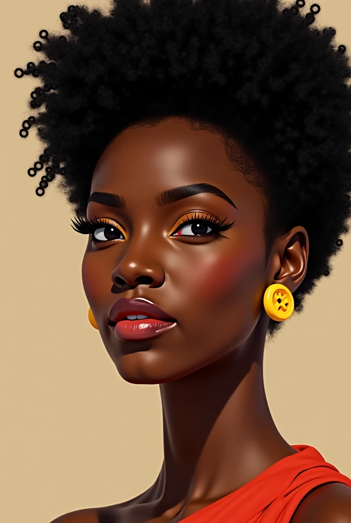 Afrocentric lady yellow button studs - SeaArt AI