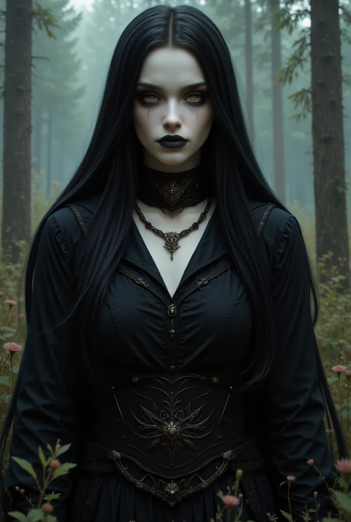 Necromancer girl. very white skin , long black hair to the tent - SeaArt AI