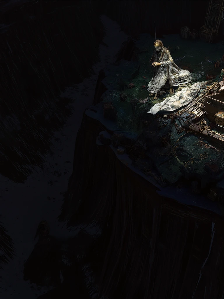 Bizarre surrealism, dark art style, figure, Jacob, Sadness, head down ...