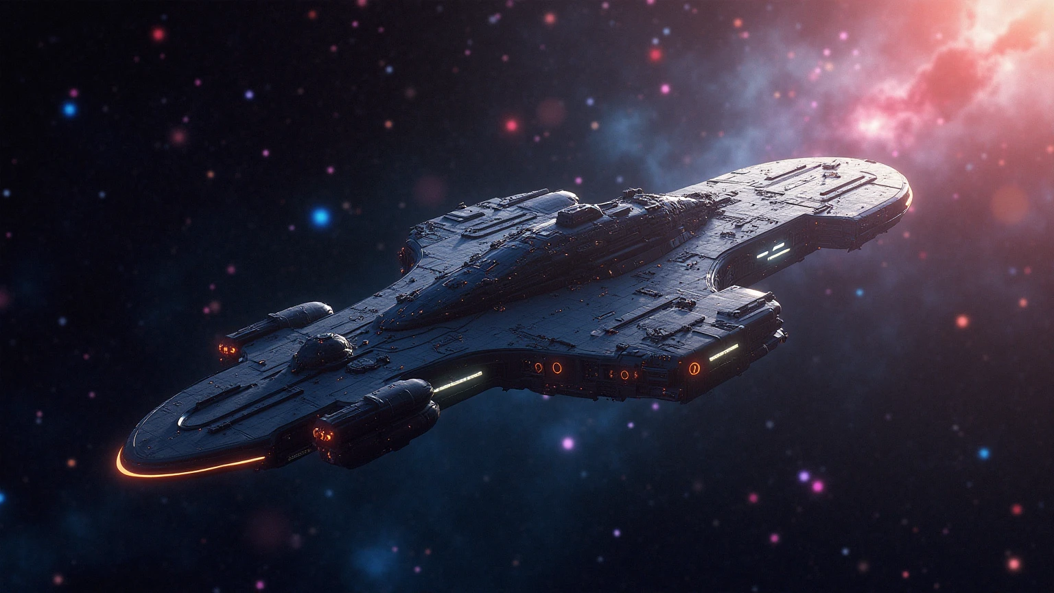 Spaceship in the deep space with some beautiful colourful galaxies at ...