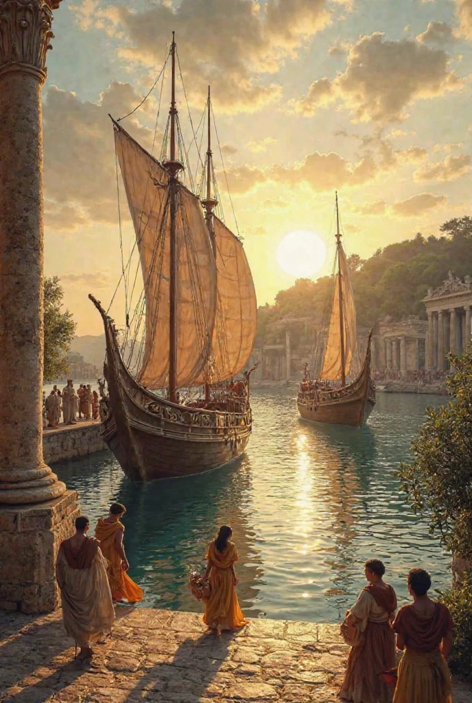 In the late hours of the Roman Empire, a peaceful and tranquil harbor ...