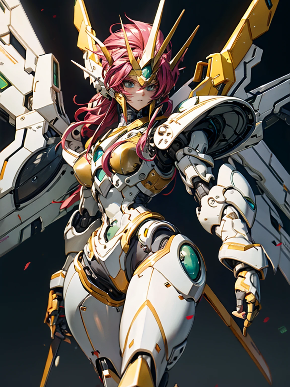 Valsione r, long hair, red hair, green eyes, medium breasts, mecha ...