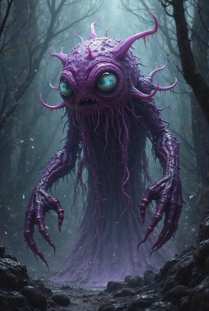 A purple, bacteria with disgusting eyes and claws - SeaArt AI