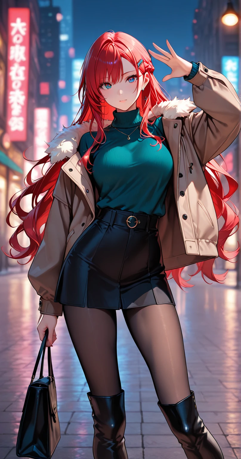Insanely detailed, vivid crimson longhair, French braid hairstyle ...