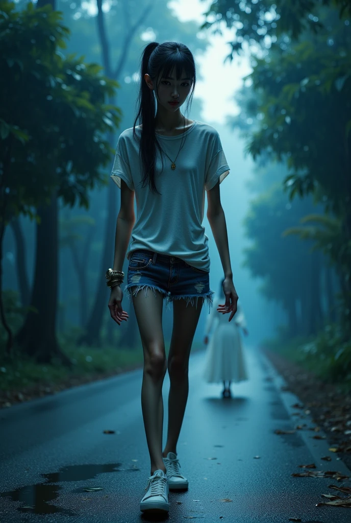 A skinny Chinese woman, 18 years old, with an extremely thin body and ...