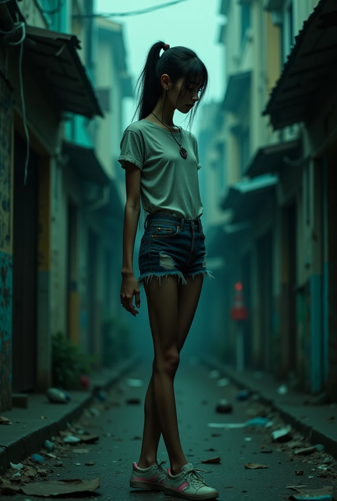 A skinny Chinese woman, 18 years old, with an extremely thin body and ...