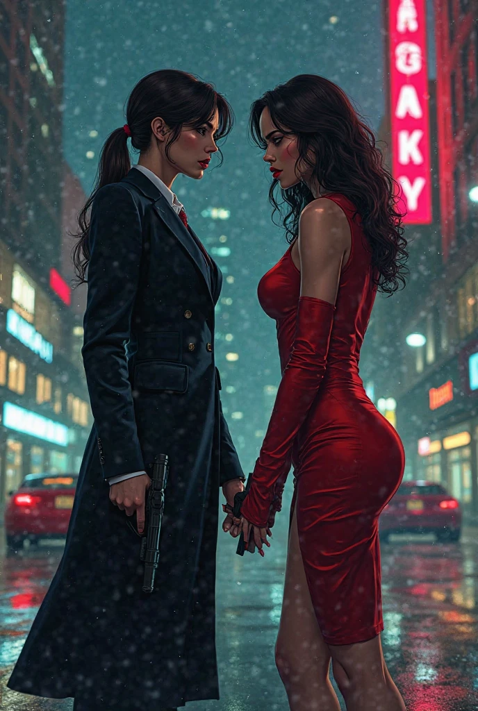 "A realistic and cinematic illustration of Two female secret agents in ...