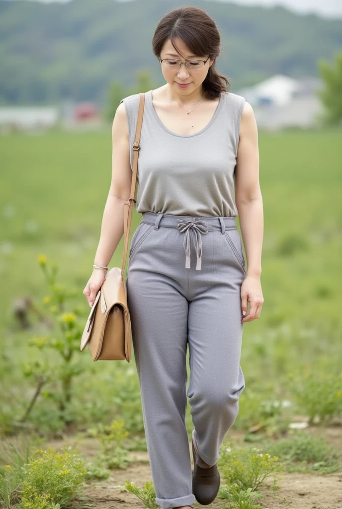 Tohoku Auntie walks on farmland in early spring，labor，Doing ...