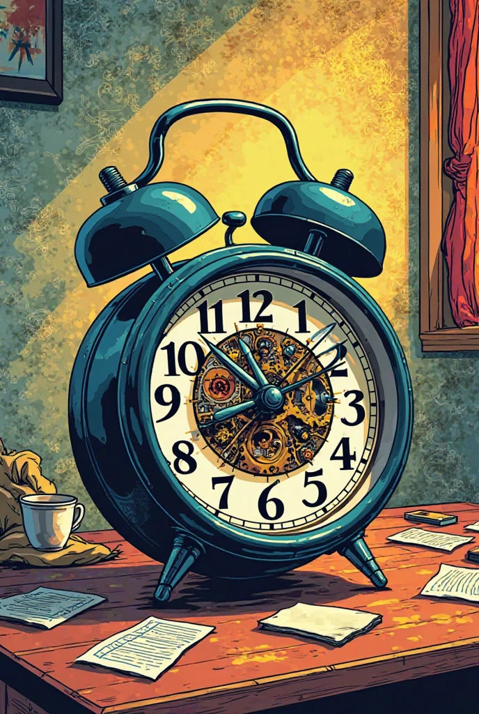 Alarm clock ringing in the morning, comic book panel style - SeaArt AI