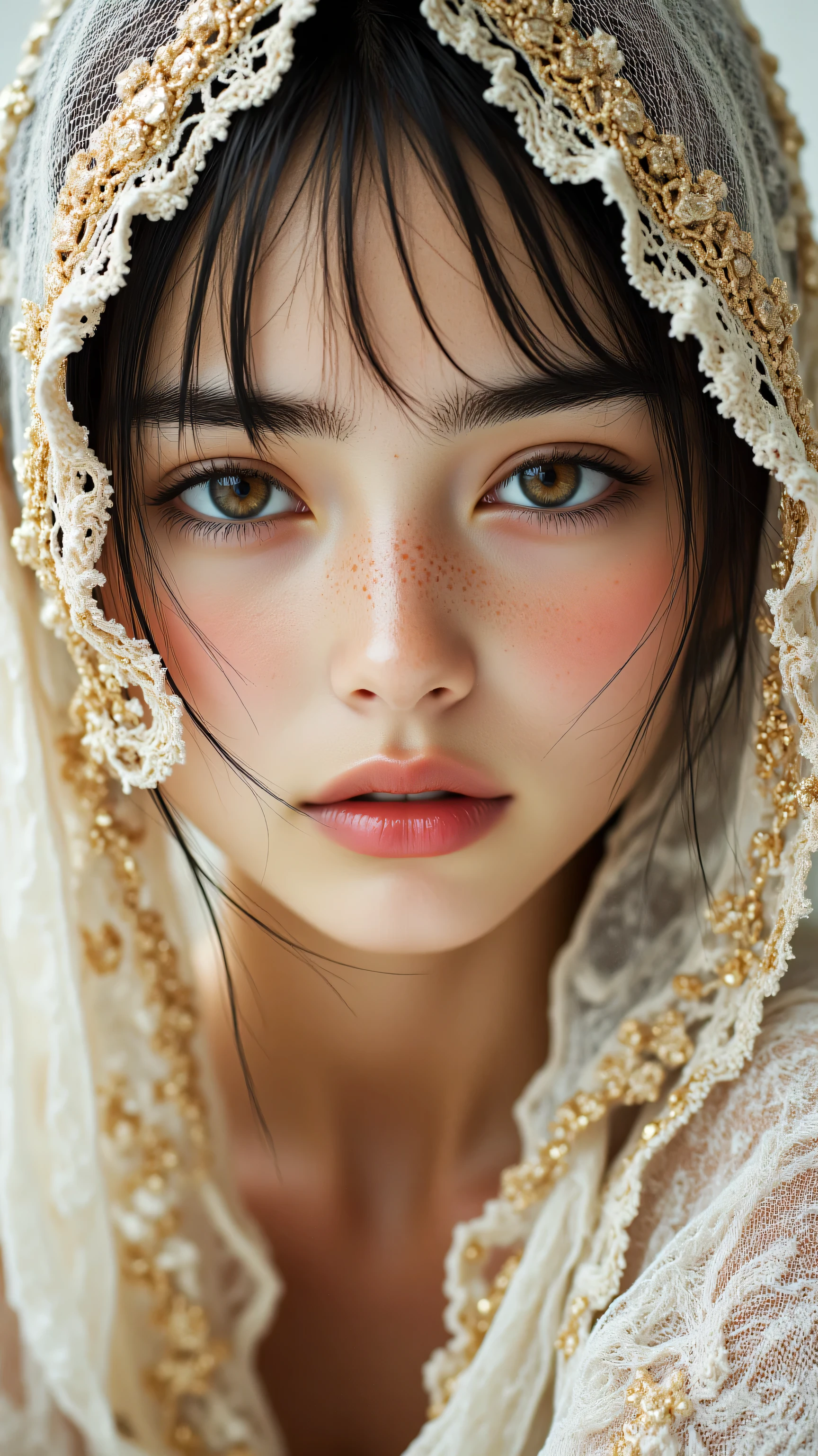 Arafed woman with a veil and lace on her head - SeaArt AI