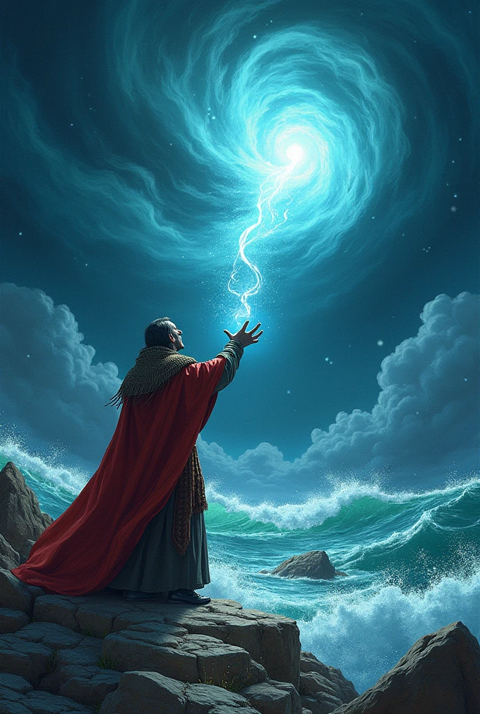 Illustrated Scene: Prospero Conjuring the Storm (Act 1, Scene 1 - SeaArt AI