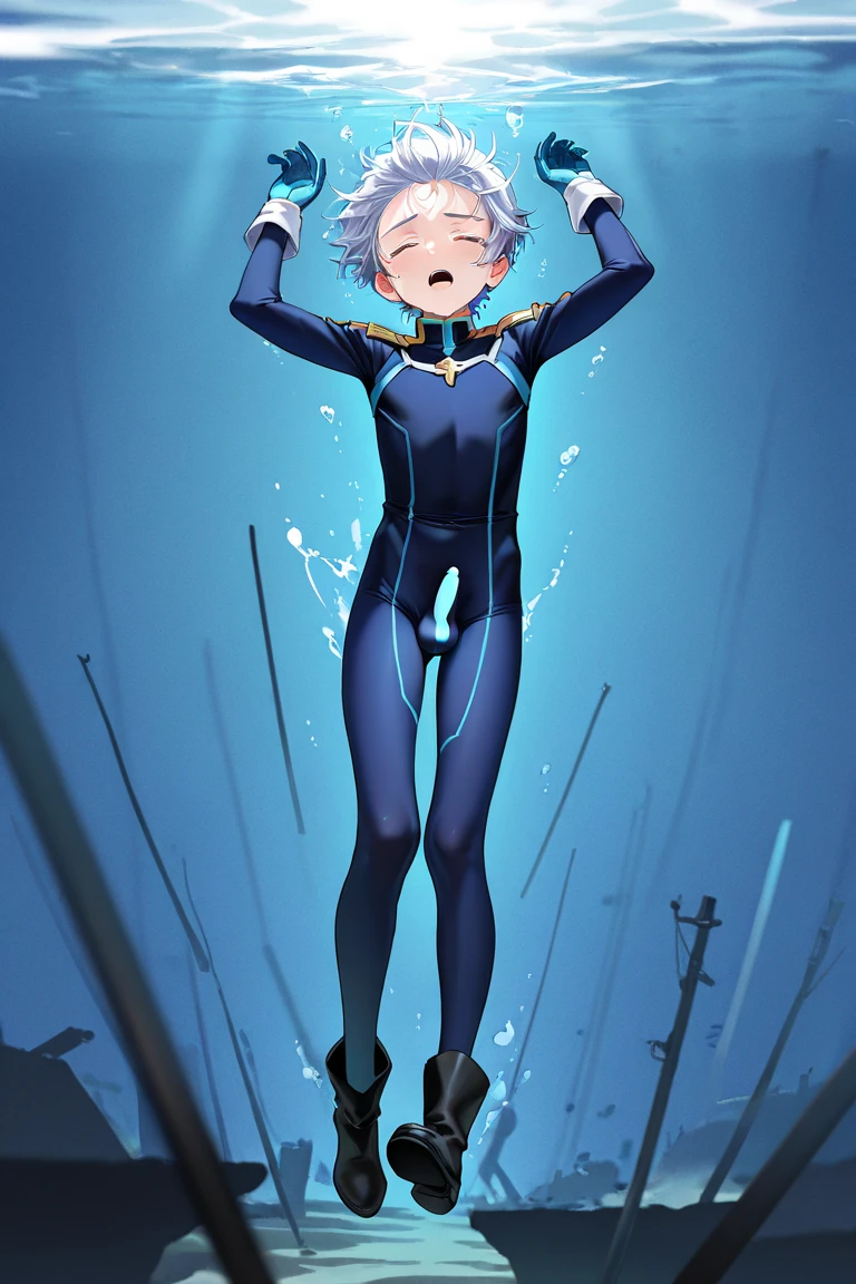 Age boy, wearing pantyhose, , sinking, underwater, arms up toward the ...