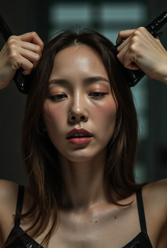 Woman, Who has his head forcibly completely shaved with electric hair ...