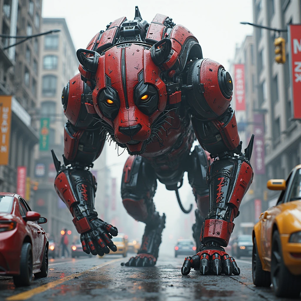 Make image realstic A real Gaint Mechanical Angry Lion with Deadpool ...