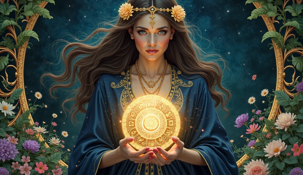 Subject: A divine feminine figure cradling a cosmic orb. Description ...
