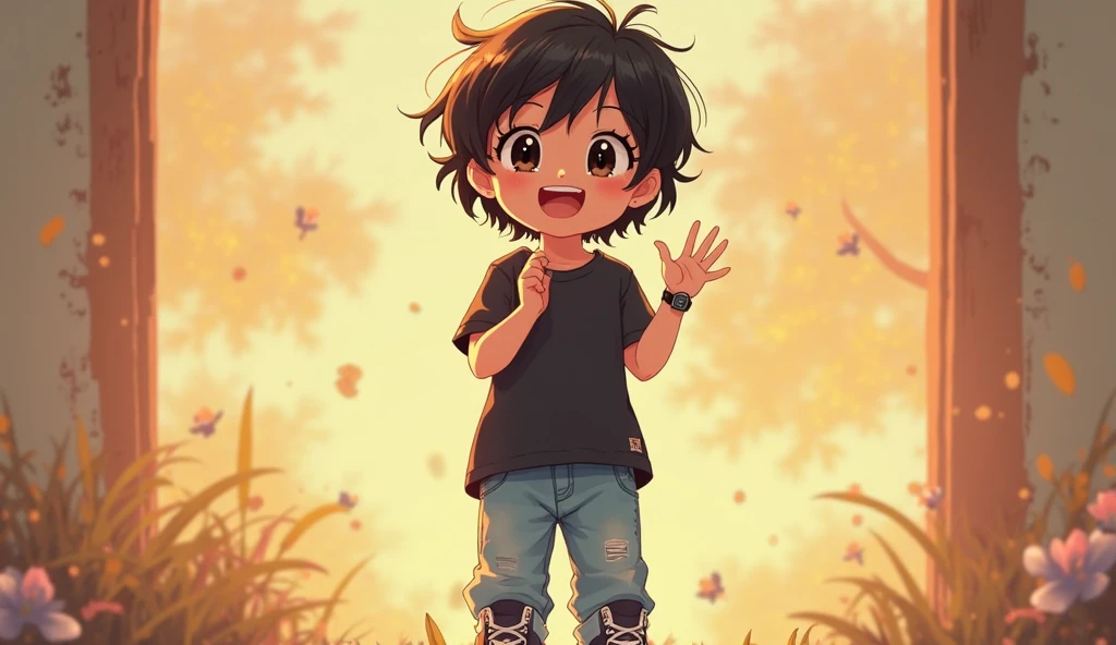 A highly detailed 2D digital illustration of a young girl with short ...