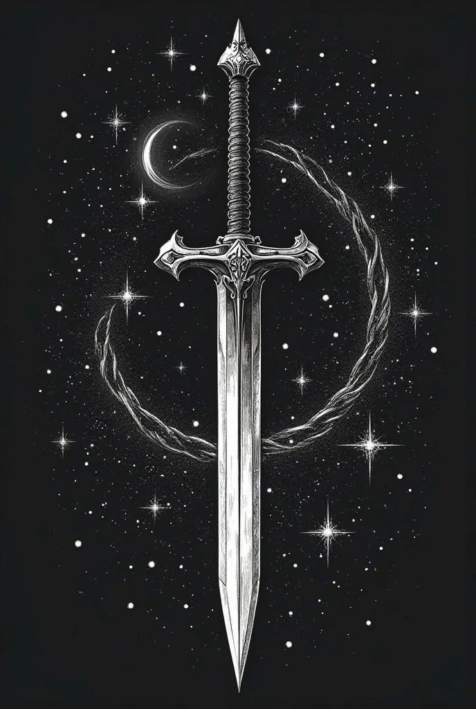 Thin sword drawing, with stars around it for tattoo - SeaArt AI