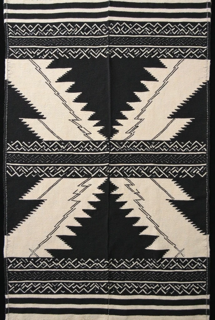 Contemporary textile with geometric motifs in black and white and lead ...