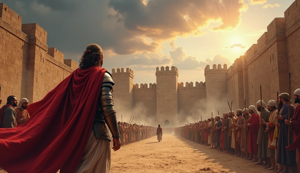 Joshua leading the Israelites around Jericho: Joshua, in armor and a ...