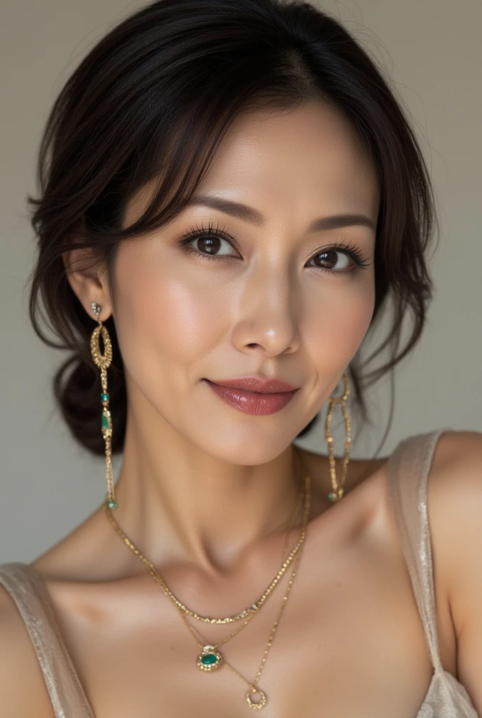 Close-up portrait、50-year-old Glamorous Japanese Woman、Full and Sexy ...