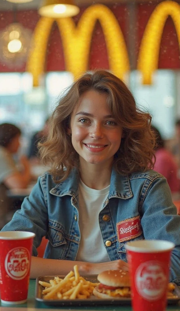 A retro 1980s fast-food restaurant filled with warm lighting and a ...