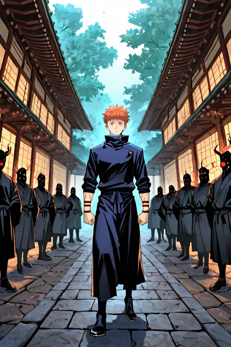 Emiya Shirou from the Fate series stands alone, facing forward with a ...
