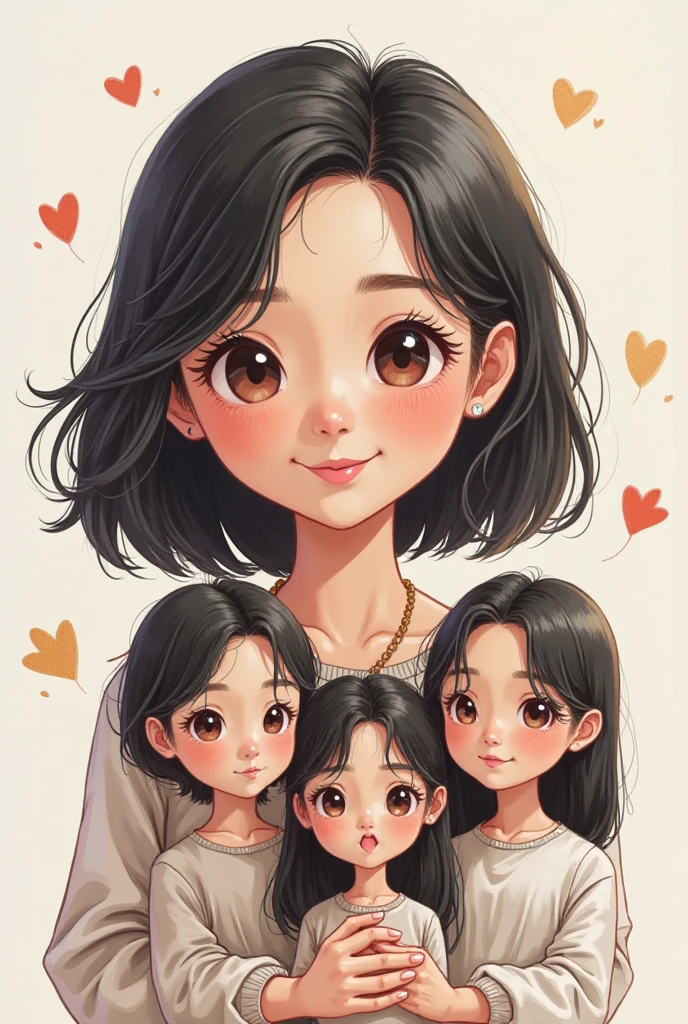 For March 8, please draw a family of 4: маму Asian appearance возраст ...