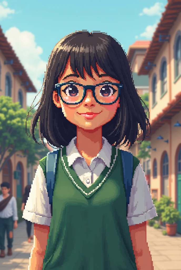 Make a pixel art character that is Filipino. A high school student with ...