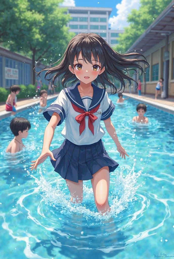 Anime girl dressed as a high school schoolgirl, soaking school uniform ...