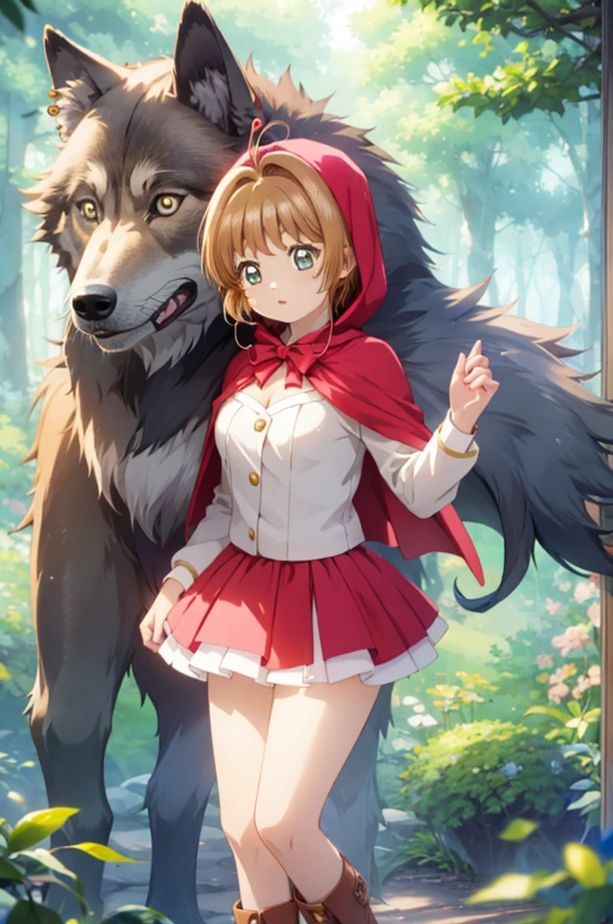 A beautiful girl in a red cape walking in a forest, anime girl - SeaArt AI
