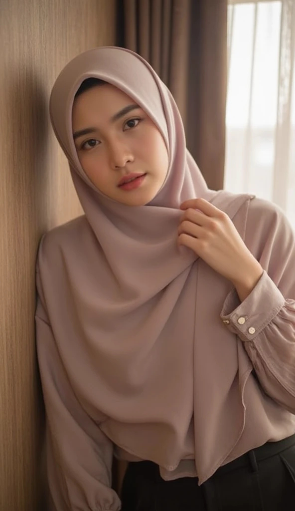 A breathtakingly beautiful Thai woman wearing an elegant, silky hijab ...