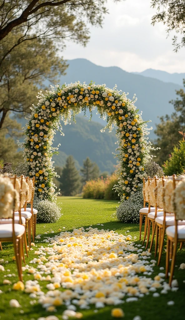"A breathtaking Nikah ceremony set in a lush green garden with majestic ...