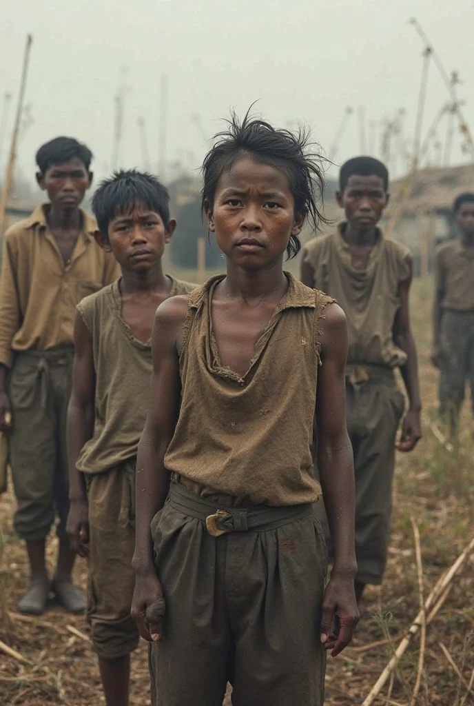 Emaciated Vietnamese people during the 1945 famine, wearing tattered ...
