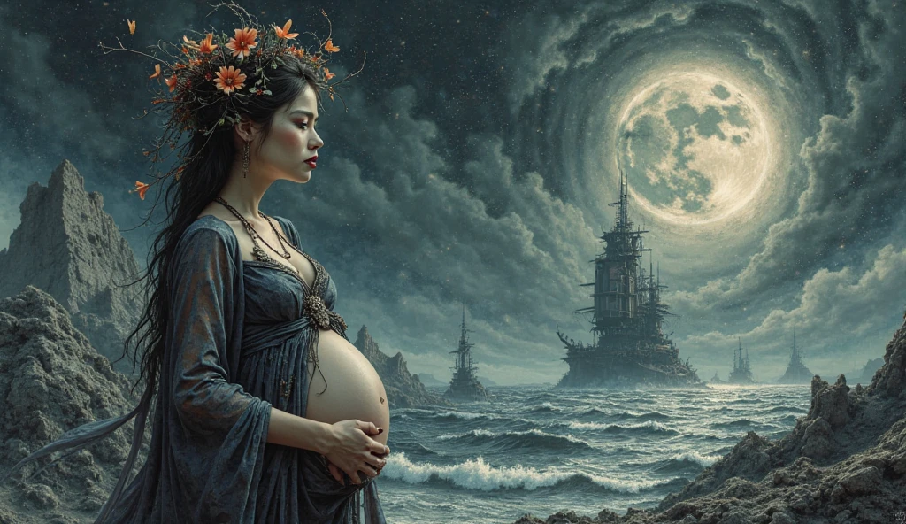 Pregnant,(devil theme:1.5),(dark horror theme:1.5),(thriller - SeaArt AI