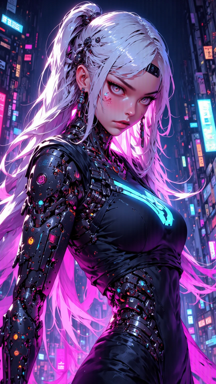 Half Robot Girl Full Body Purple White Gradient Hair Color，Super Fine ...