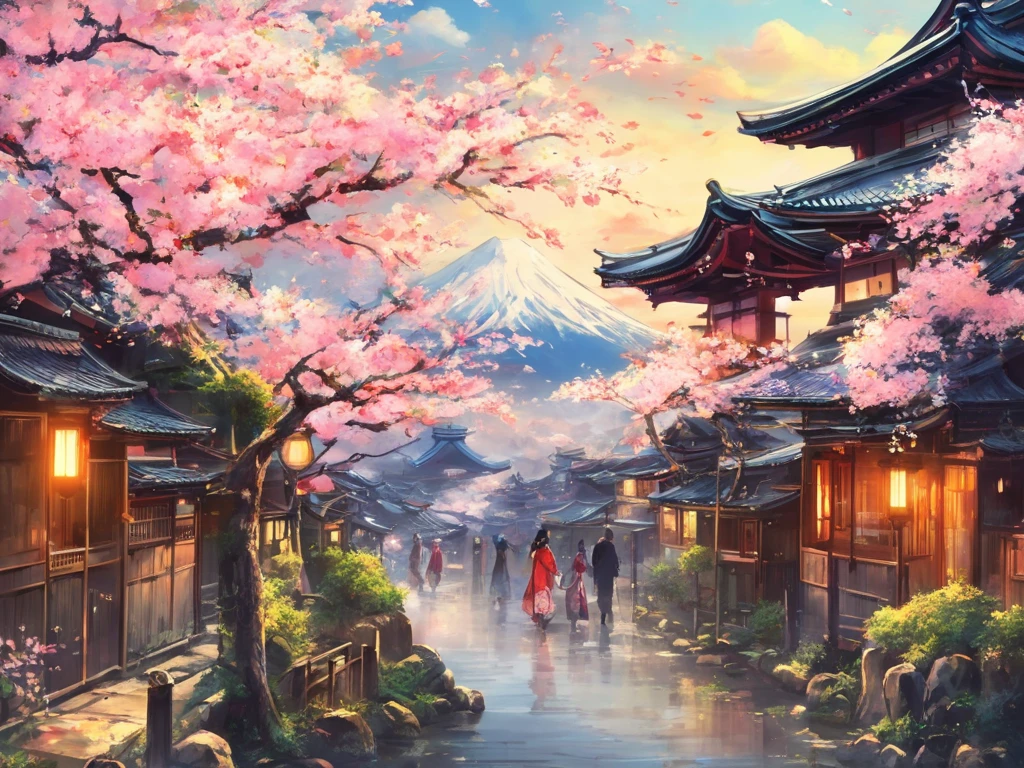 A geisha dressed in traditional kimono、A serene scene of a traditional ...