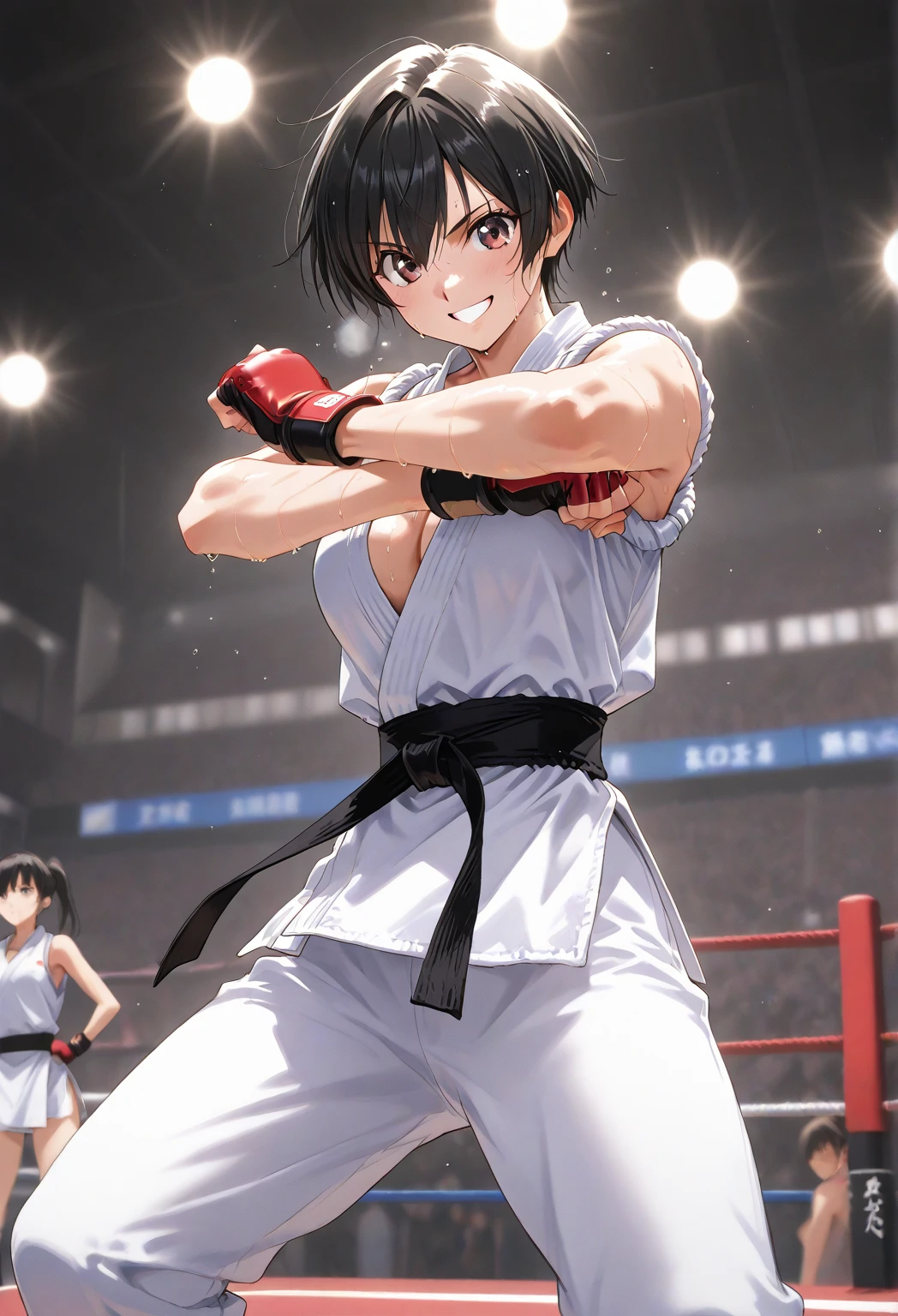 Very Short Hair、、(Judo)、black hair、 Black Belt、BOXING RING、Resist ...
