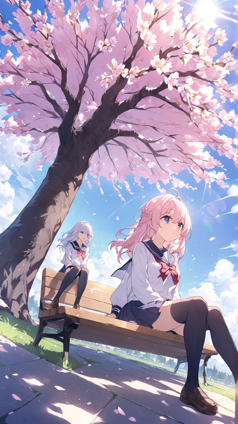 Spring、blue sky、cherry blossoms、cherry blossoms吹雪、Large Tree - SeaArt AI