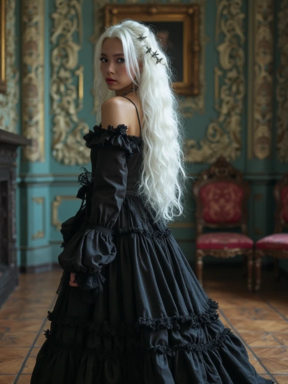 A 23-year-old gothic punk goth girl, perfect face, beautiful Asian ...