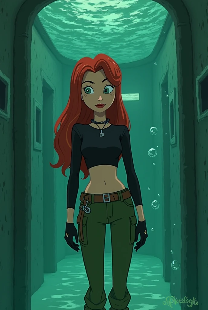 Genera una imagen de Kim Possible in an Deep Underwater backrooms ...