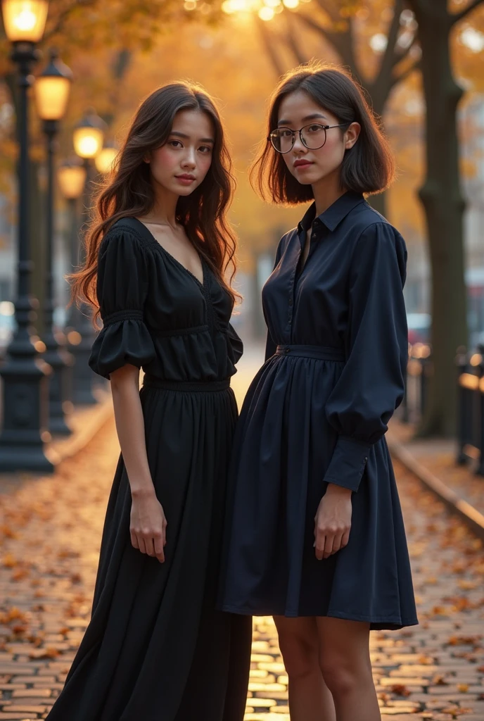 A highly realistic full-body photograph of two 17-year-old girls ...