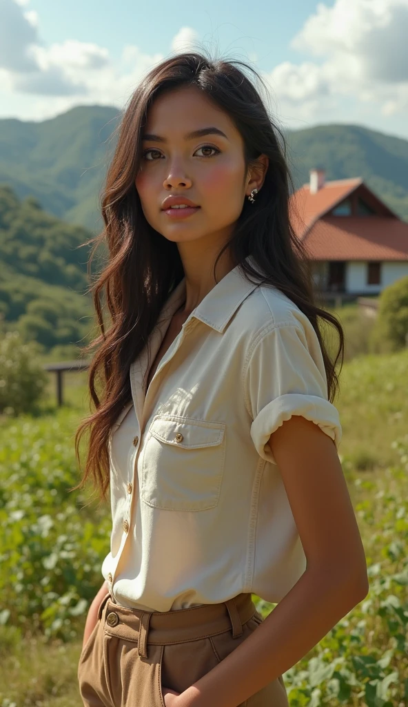 A pretty real Colombian pretty girl in pretty pants and a nice shirt in ...