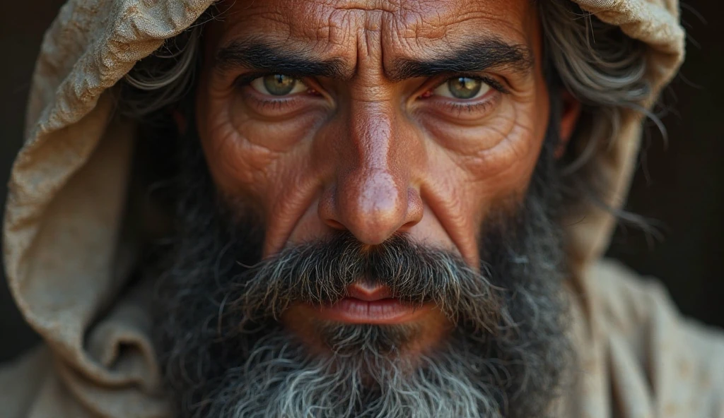 A close-up of the Prophet's face looking confidently and quietly ...