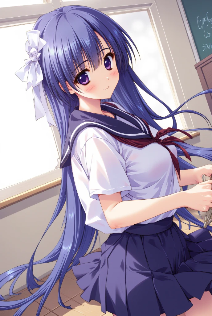 Masterpiece, top quality,purple hair,white hair ribbon,long hair ...