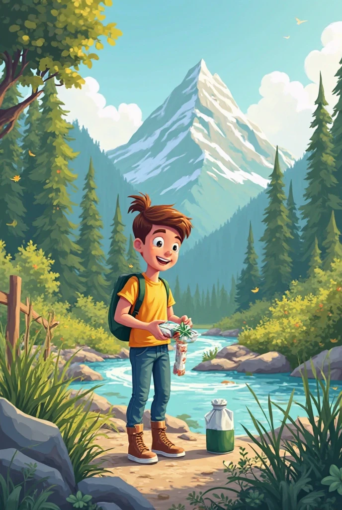 Make a easy humanize poster picture drawing about cleaning the trash in ...