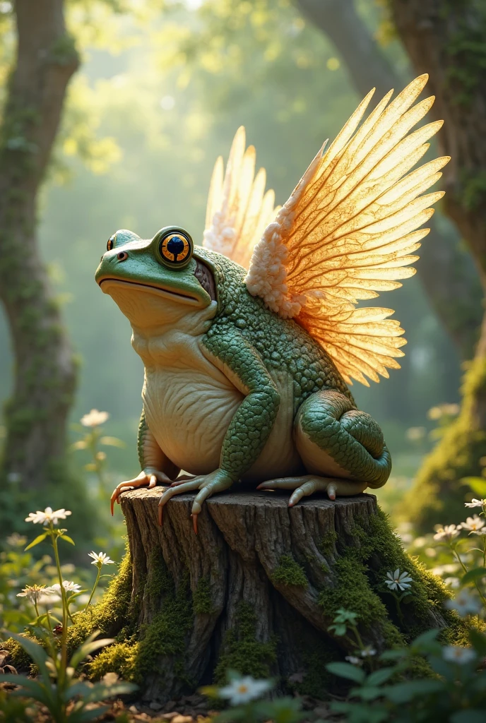 A toad with white and gold feathered wings - SeaArt AI