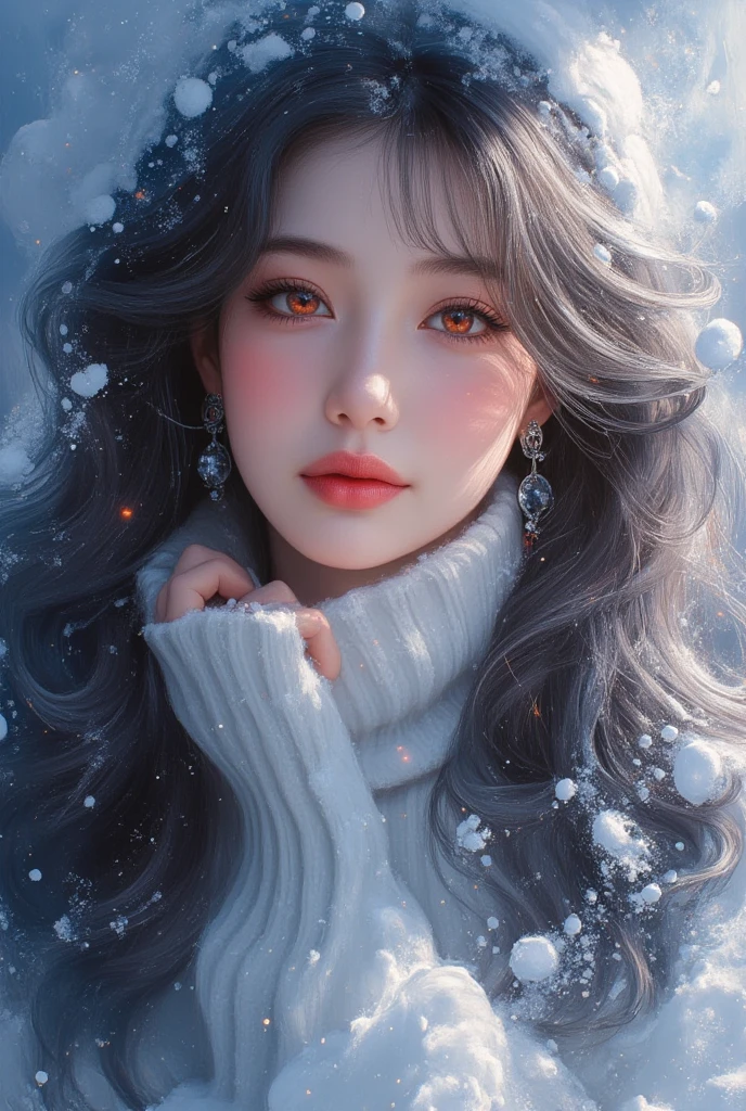 Snowscape、Snow powder、Close up of smiling looking up、Close up of ...