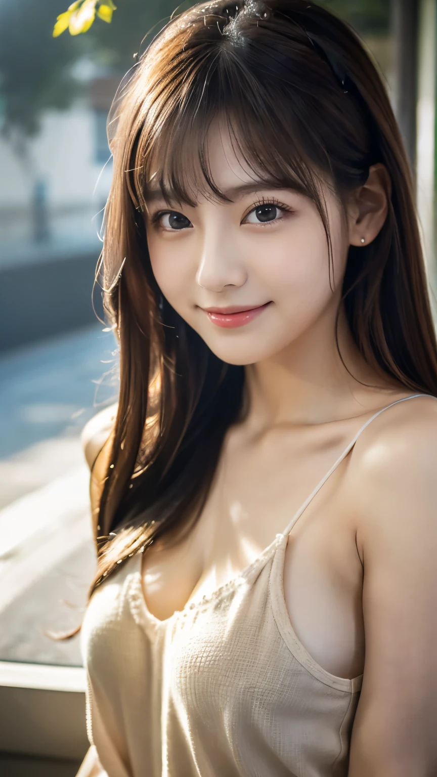 A close up of a woman in a tan top posing for a picture - SeaArt AI