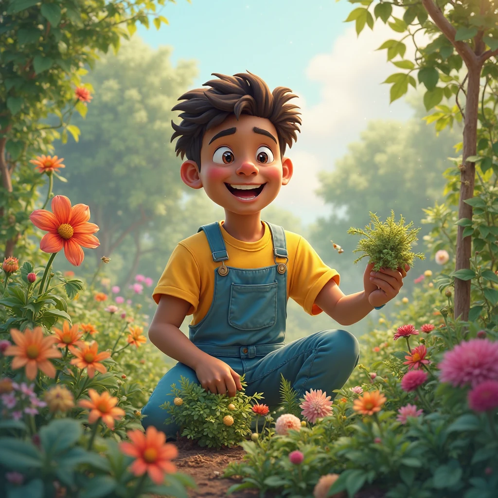 MAKE a man in animation, brown skin color, between 20 and 27 years old ...